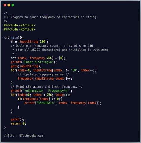 C Program To Find Frequency Of Characters In A String Btech Geeks
