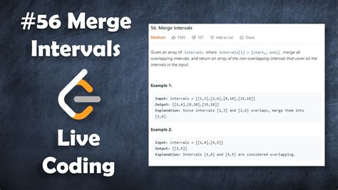 merge intervals live coding with explanation leetcode 56 youtube
