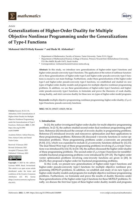 pdf generalizations of higher order duality for multiple objective nonlinear programming under