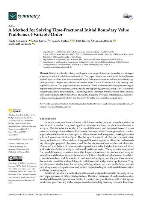 pdf a method for solving time fractional initial boundary value problems of variable order