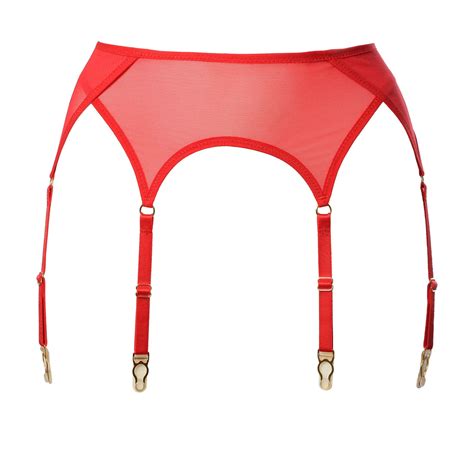 Red Mesh Six Strap Garter Belt With Golden Sliders Bondage Etsy Uk