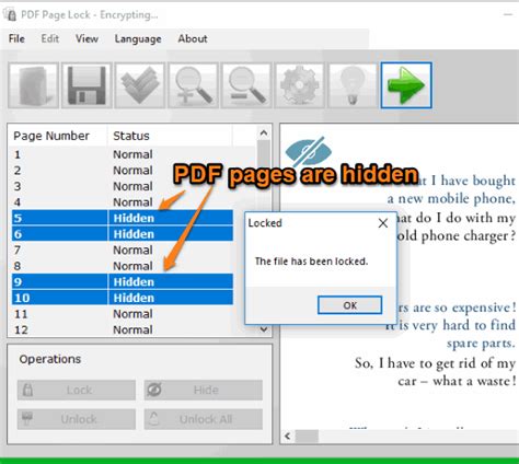 how to hide specific pages in pdf file