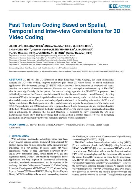 pdf fast texture coding based on spatial temporal and inter view correlations for 3d video coding