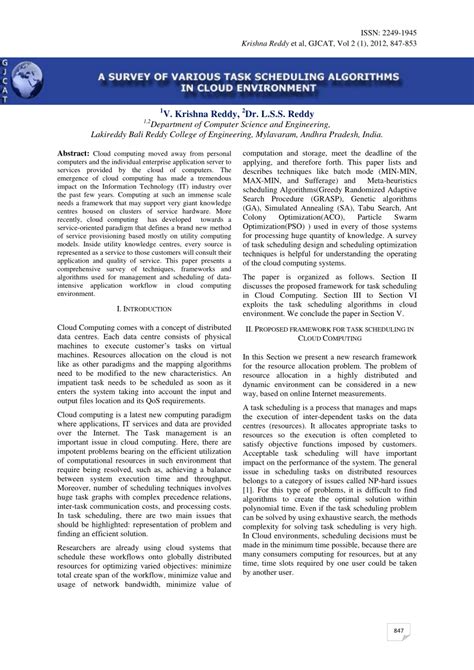 pdf a survey of various task scheduling algorithms in cloud environment