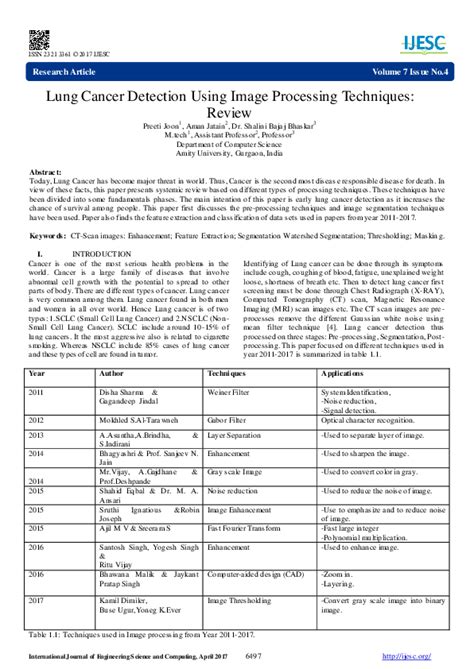 pdf lung cancer detection using image processing techniques review preeti joon