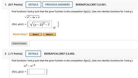 solved find functions f and g such that the given function