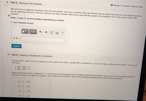 Solved Part C Solving For The Variables Review Constants Chegg