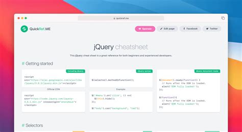 jquery cheat sheet and quick reference