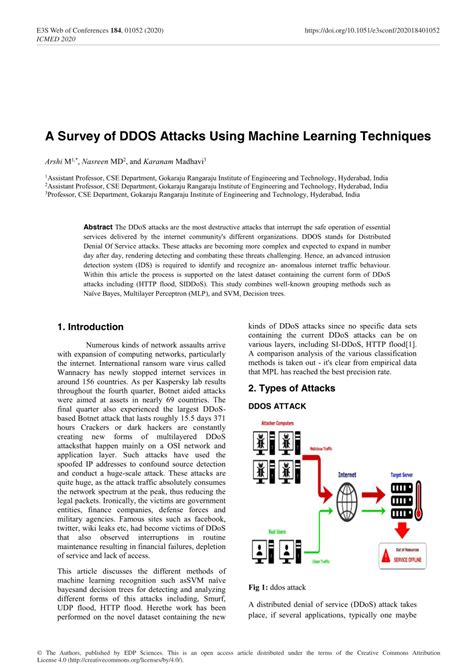 pdf a survey of ddos attacks using machine learning techniques