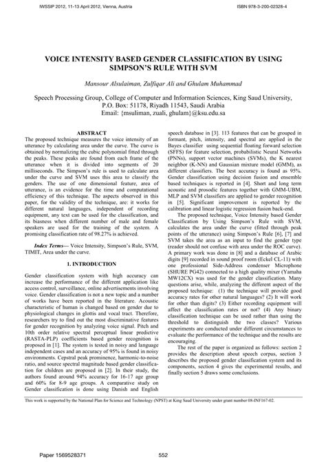 pdf voice intensity based gender classification by using simpson s rule with svm