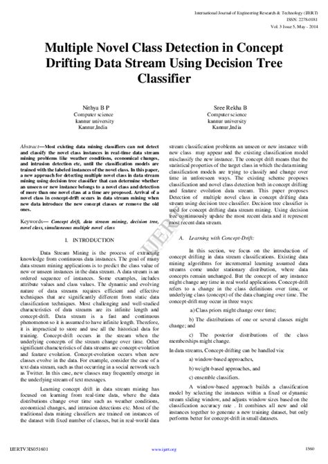 pdf ijert multiple novel class detection in concept drifting data stream using decision tree