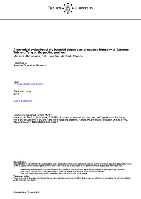 pdf a numerical evaluation of the bounded degree sum of squares hierarchy of lasserre toh