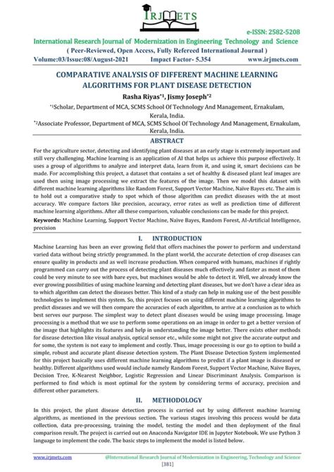 comparative analysis of different machine learning algorithms for plant disease detection pdf