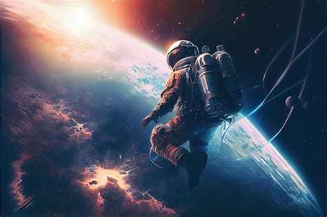Premium AI Image Astronaut Floating In Space Looks At Exploding Planet