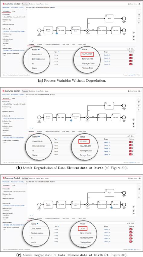 Screenshots Of Camunda Process Execution With Degraded Data Element