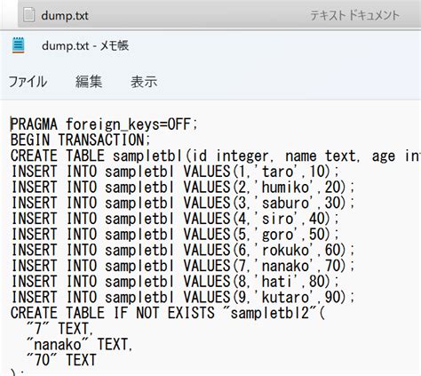 sqlite コマンドでデータをダンプする mebee