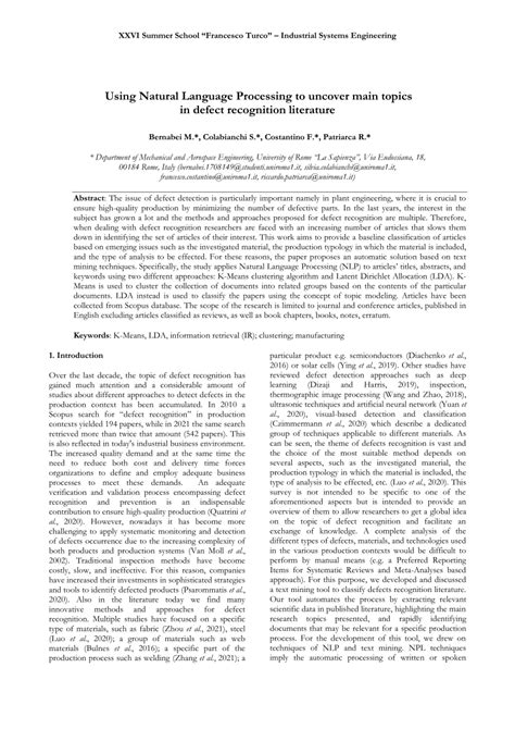 pdf using natural language processing to uncover main topics in defect recognition literature