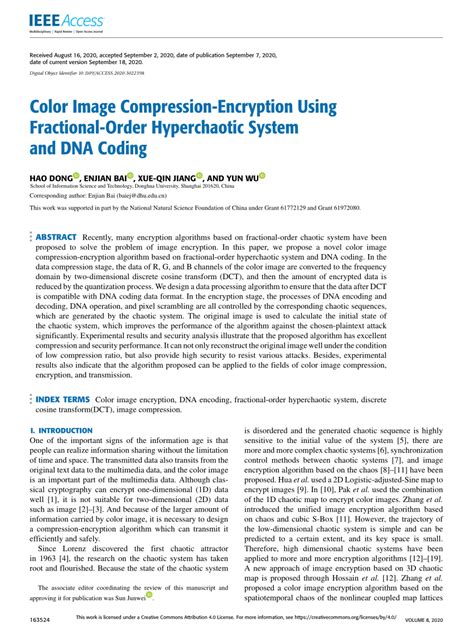 pdf color image compression encryption using fractional order hyperchaotic system and dna coding