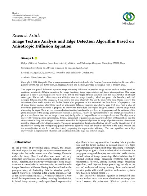 pdf image texture analysis and edge detection algorithm based on anisotropic diffusion equation