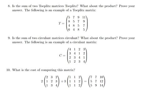 solved 8 is the sum of two toeplitz matrices toeplitz what