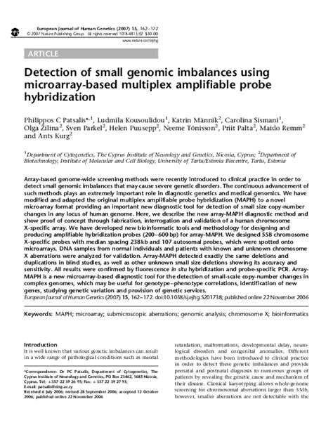 pdf detection of small genomic imbalances using microarray based multiplex amplifiable probe