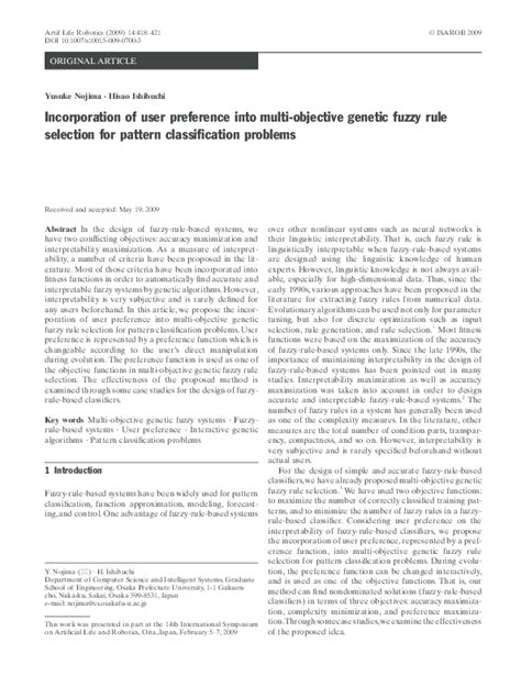 pdf incorporation of user preference into multi objective genetic fuzzy rule selection for