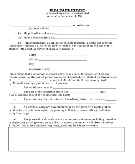 Free Small Estate Affidavit Form Samples In Pdf Ms Word