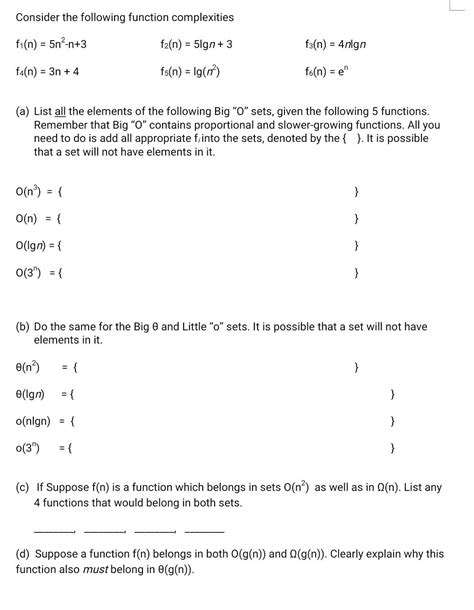 solved consider the following function complexities