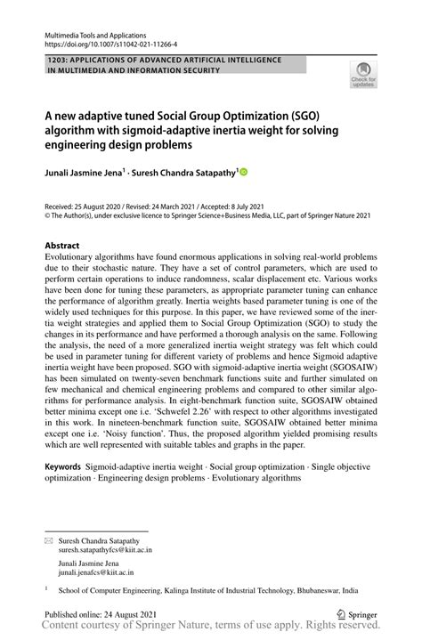 a new adaptive tuned social group optimization sgo algorithm with sigmoid adaptive inertia
