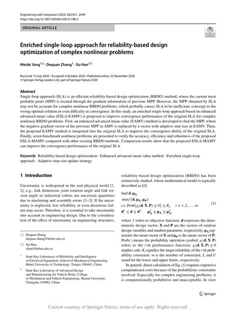enriched single loop approach for reliability based design optimization of complex nonlinear
