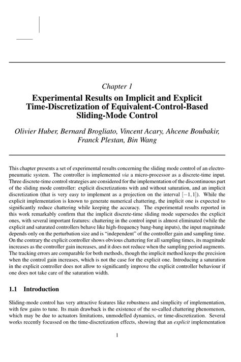 pdf experimental results on implicit and explicit time discretization of equivalent control