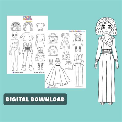 Paper Doll Coloring Pages Instant Download Printable Paper Doll Fashion Illustration Paperdoll