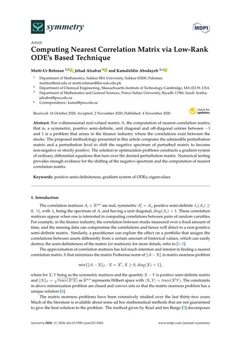 pdf computing nearest correlation matrix via low rank ode s based technique