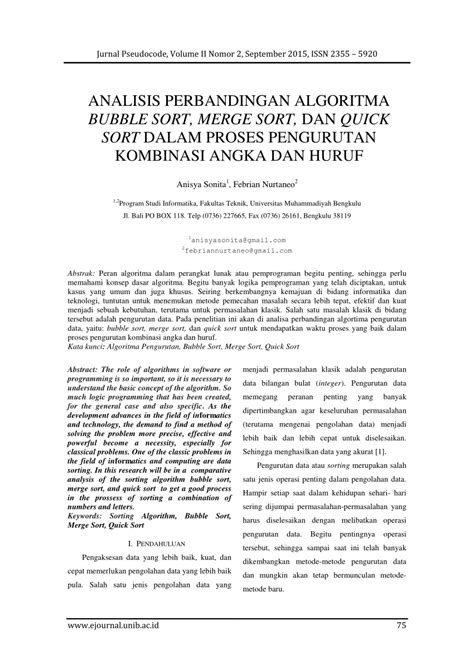 pdf analisis perbandingan algoritma bubble sort merge sort dan quick sort dalam proses