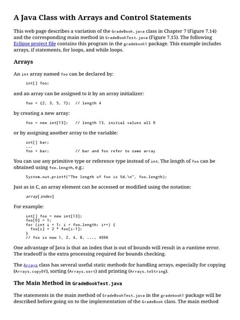 a java class with arrays and control statements pdf array data structure integer computer