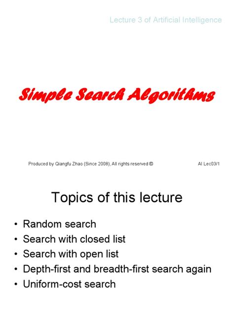 simple search algorithms lecture 3 of artificial intelligence pdf computer science