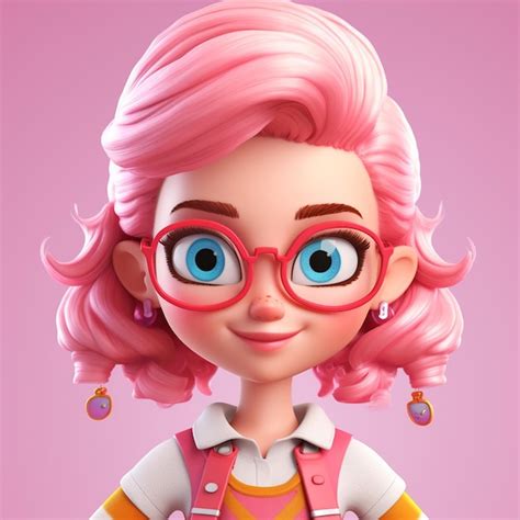 Premium AI Image A Cartoon Character With Pink Hair And Glasses That