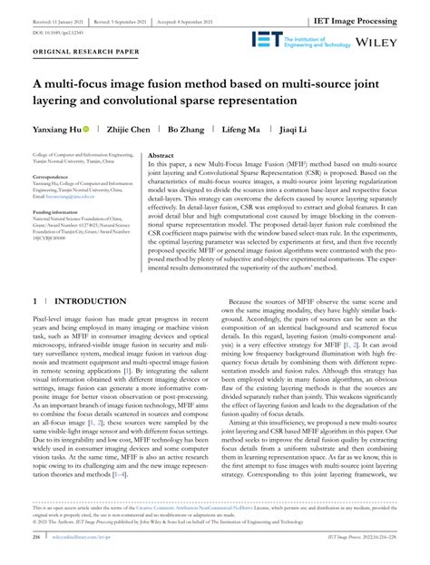 pdf a multi‐focus image fusion method based on multi‐source joint layering and convolutional