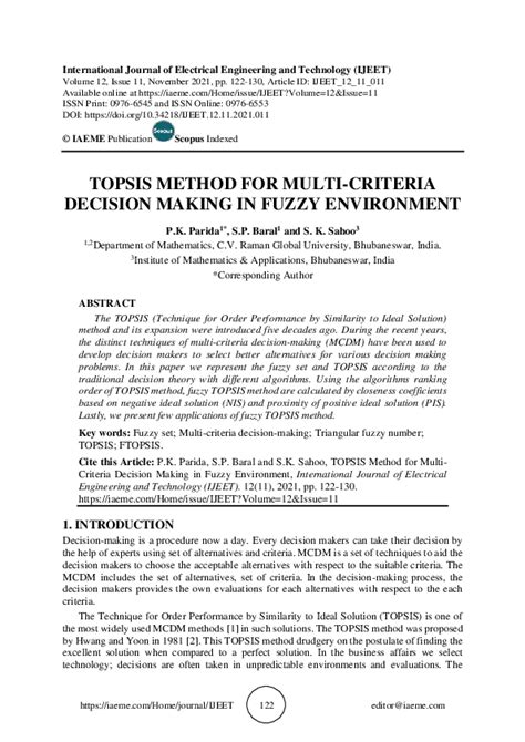 pdf topsis method for multi criteria decision making in fuzzy environment iaeme publication