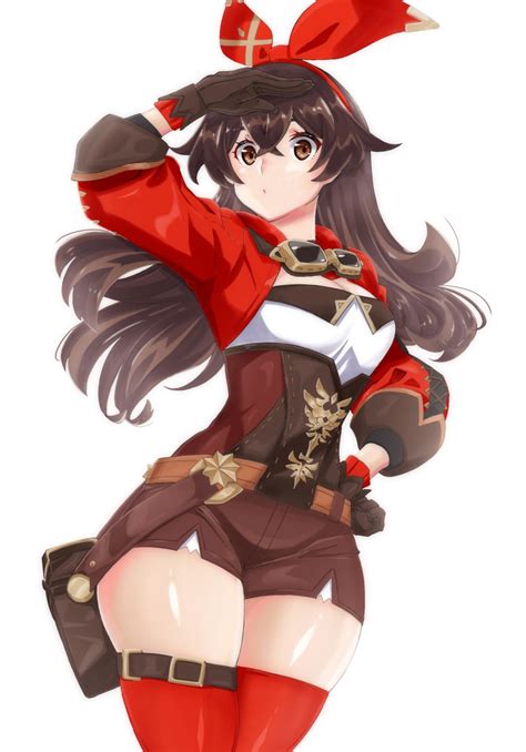 Safebooru 1girl Amber Genshin Impact Bangs Breasts Brown Eyes Brown Gloves Brown Hair Brown