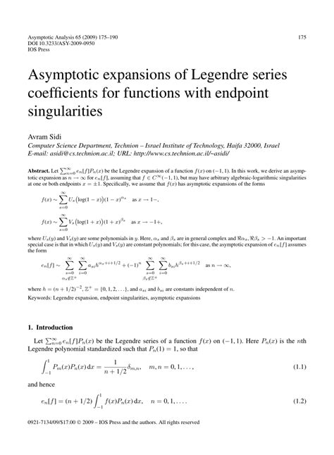 pdf asymptotic expansions of legendre series coefficients for functions with endpoint