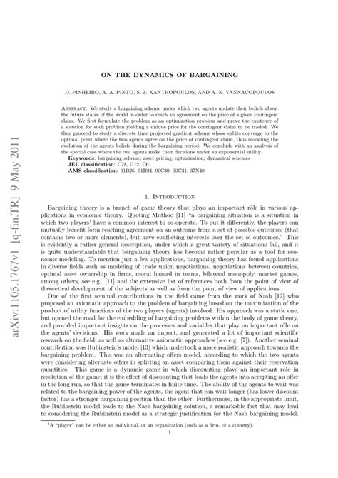 pdf a projected gradient dynamical system modeling the dynamics of bargaining