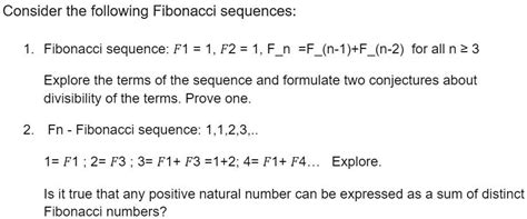 solved consider the following fibonacci sequences fibonacci sequence f1 1 f2 1 fn f n