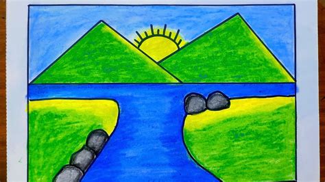 How To Draw A Mountain Landscape Easy Landscape Scenery Drawing For