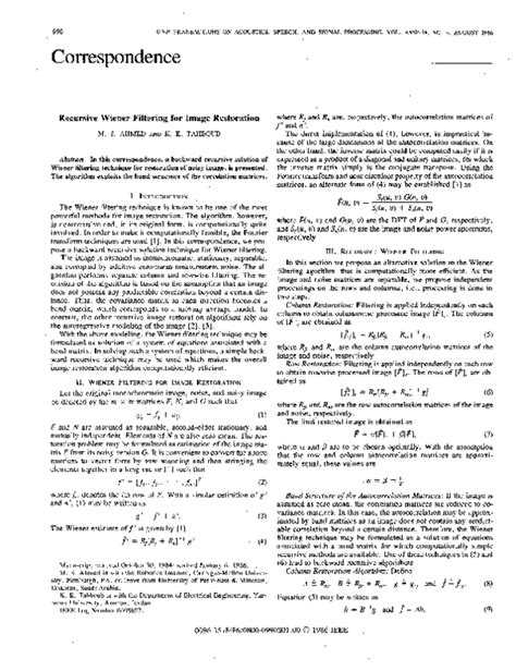 pdf recursive wiener filtering for image restoration khaldoun tahboub