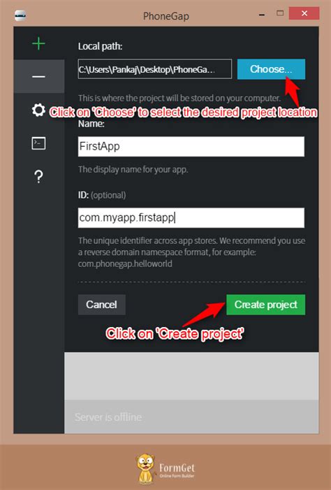 create run and build a phonegap app formget