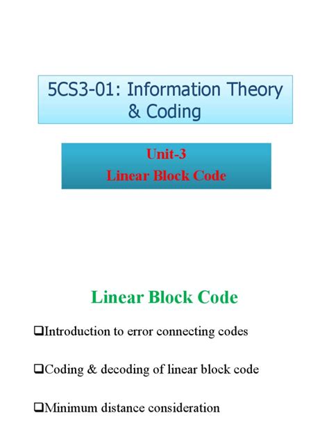 5cs3 01 information theory and coding unit 3 linear block code pdf error detection and