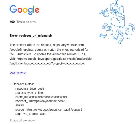php oauth2 error 400 redirect uri mismatch stack overflow