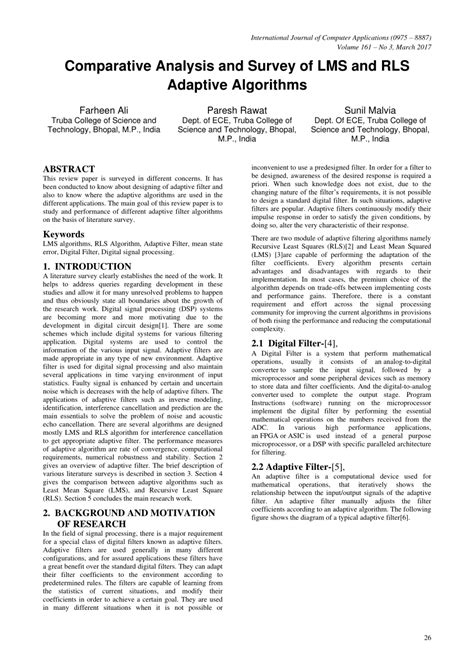 pdf comparative analysis and survey of lms and rls adaptive algorithms