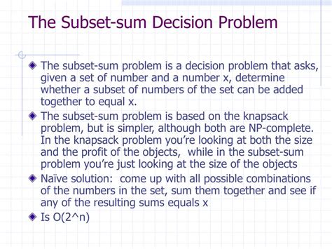 ppt approximation algorithms the subset sum problem powerpoint presentation id 6992776